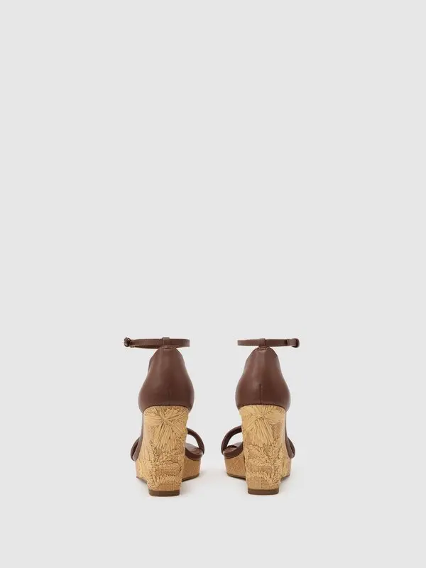 REISS Leather Embroidered-wedge Sandals