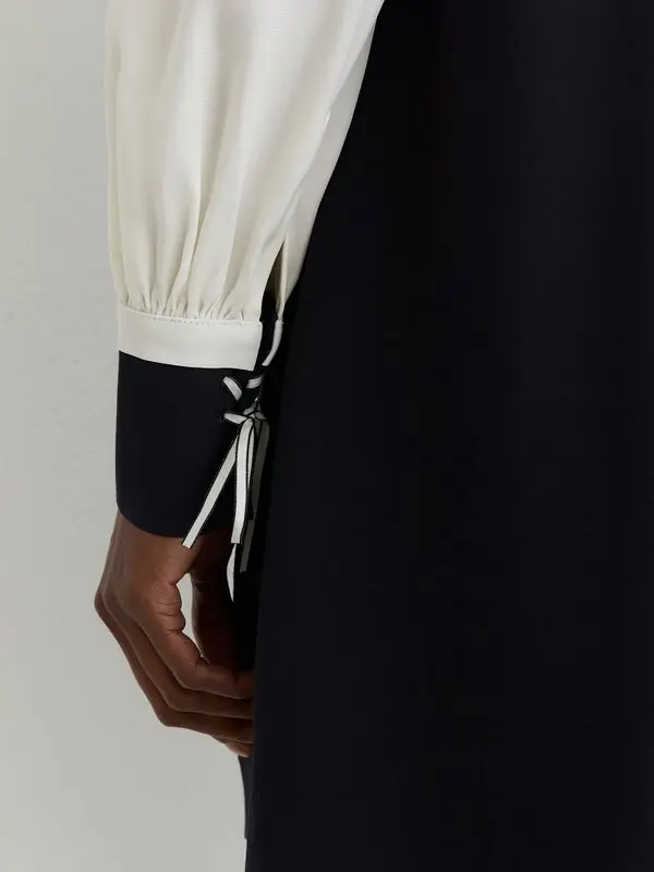 REISS Tie-neck Contrast Shift Dress - Navy/ivory