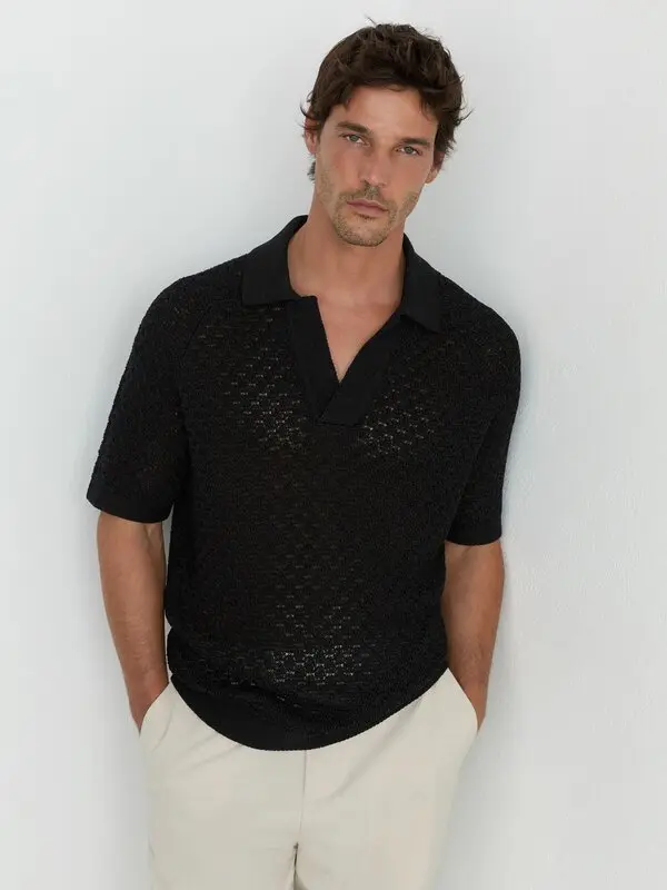 REISS Cotton-blend Crochet-knit Polo
