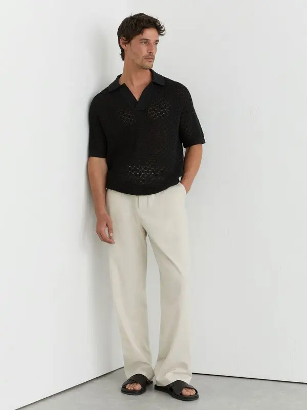 REISS Cotton-blend Crochet-knit Polo