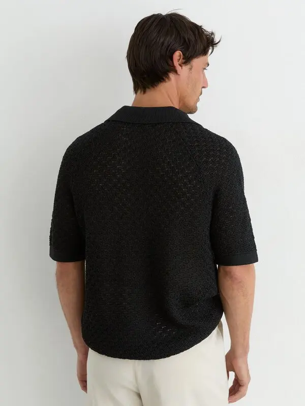 REISS Cotton-blend Crochet-knit Polo