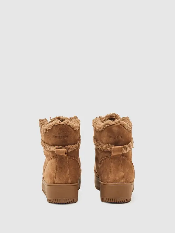 REISS Faux-shearling Suede High Top Trainers