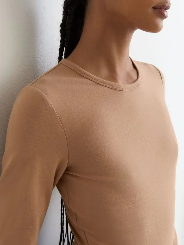 REISS Cotton Crew-neck Long-sleeve T-shirt With Stretch - Camel