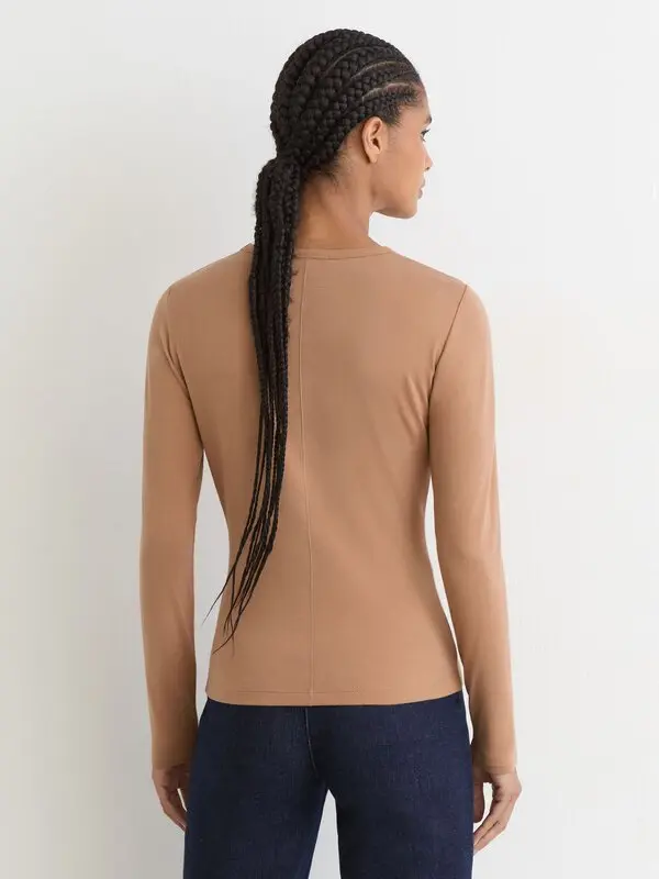 REISS Cotton Crew-neck Long-sleeve T-shirt With Stretch - Camel