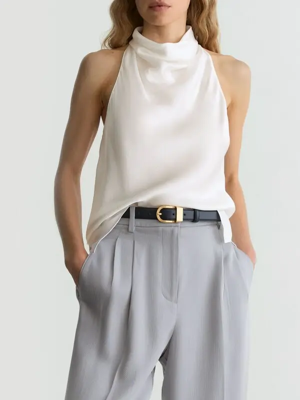 REISS Hammered-silk Cowl-neck Top