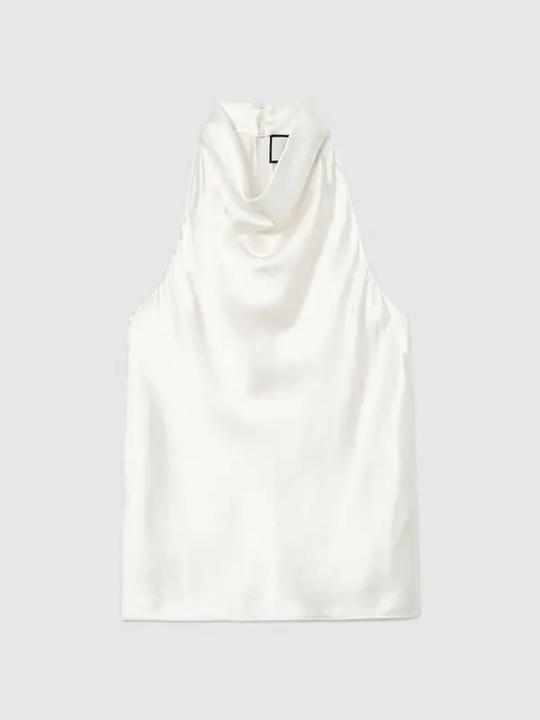 REISS Hammered-silk Cowl-neck Top