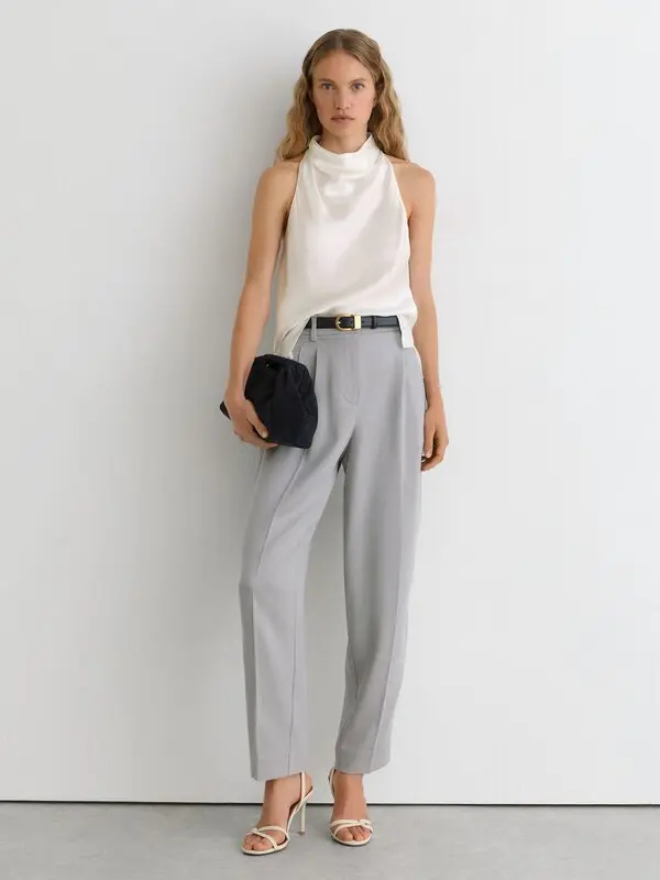 REISS Hammered-silk Cowl-neck Top