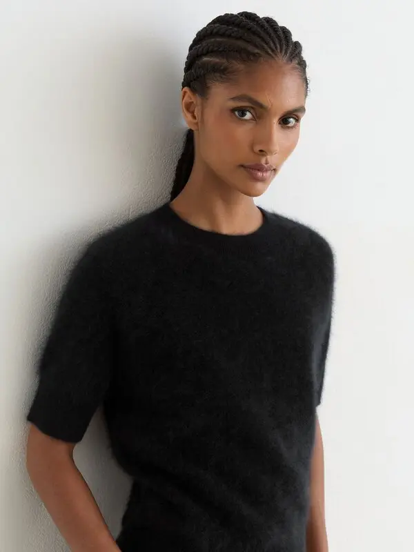 REISS Cashmere Short-sleeve Top - Black