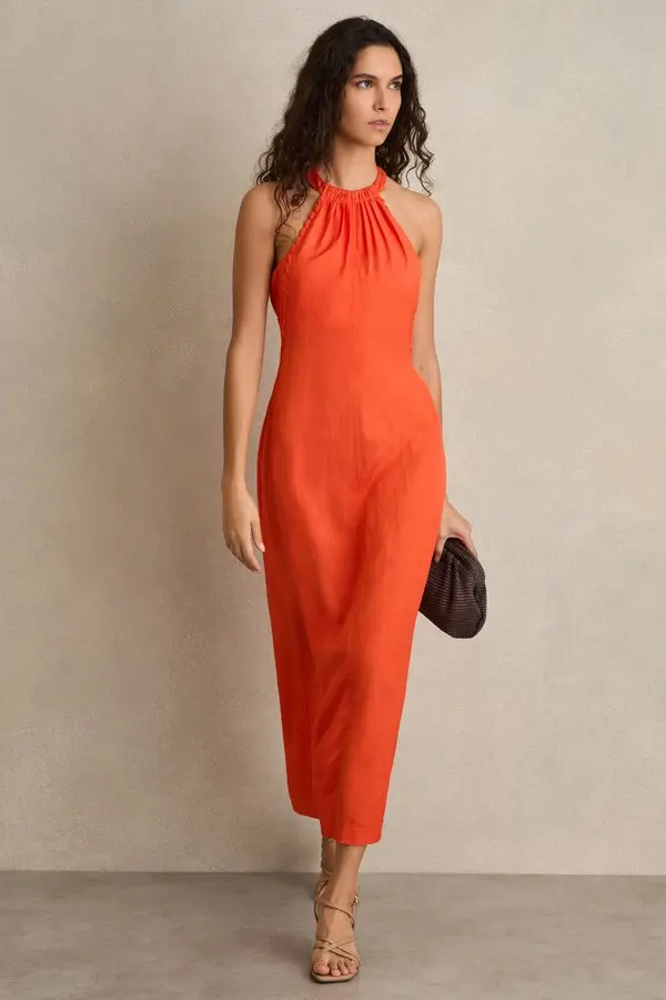 REISS Erika Whipstitch Halterneck Midi Dress