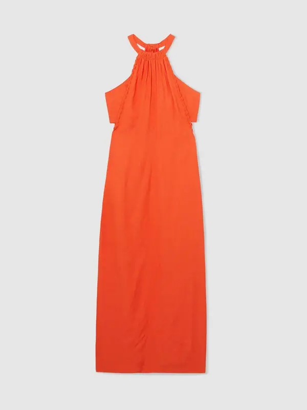 REISS Erika Whipstitch Halterneck Midi Dress
