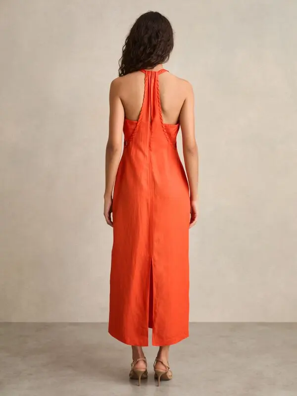 REISS Erika Whipstitch Halterneck Midi Dress