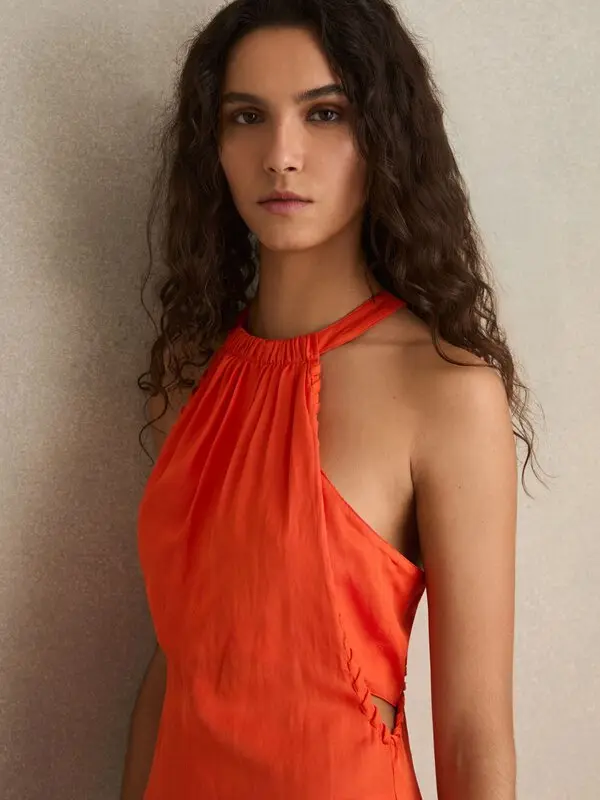 REISS Erika Whipstitch Halterneck Midi Dress