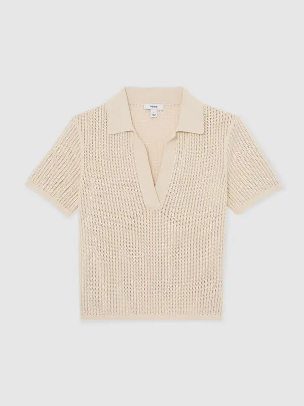 REISS Open-stitch Knitted Polo Top