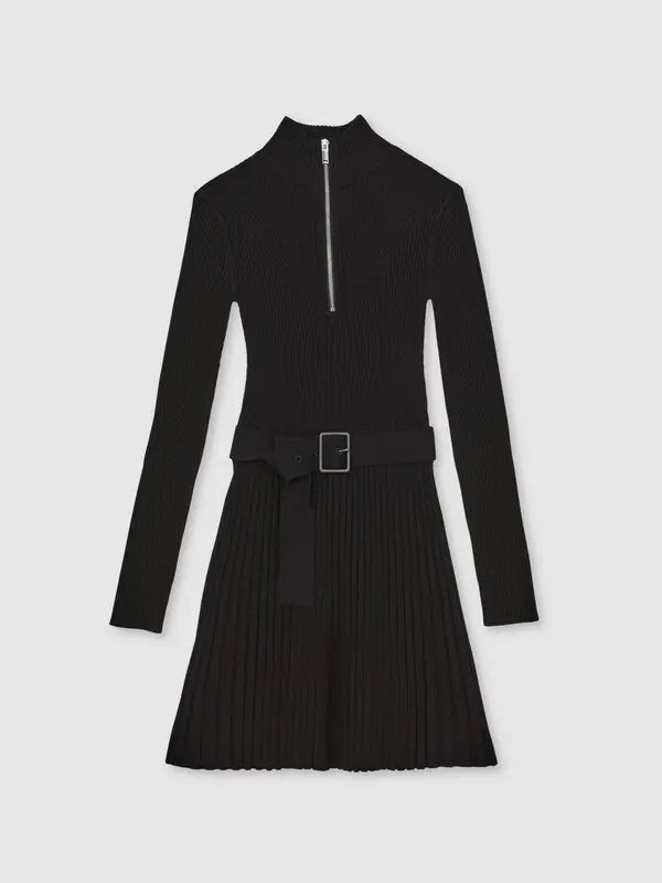 REISS Rib-knit Belted Half-zip Flippy Dress