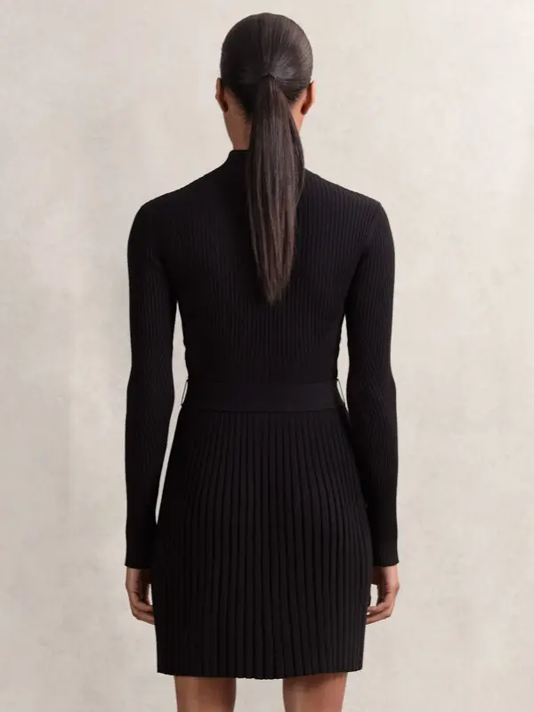 REISS Rib-knit Belted Half-zip Flippy Dress