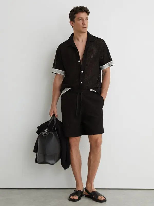 REISS Cotton-blend Side-tape Crochet Shorts