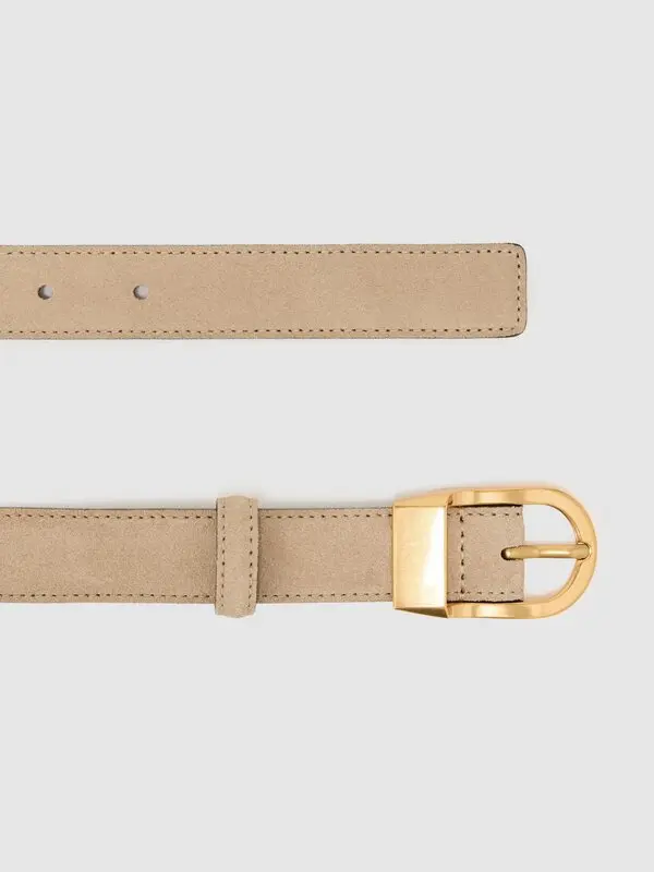 REISS Leather Curved-buckle Belt