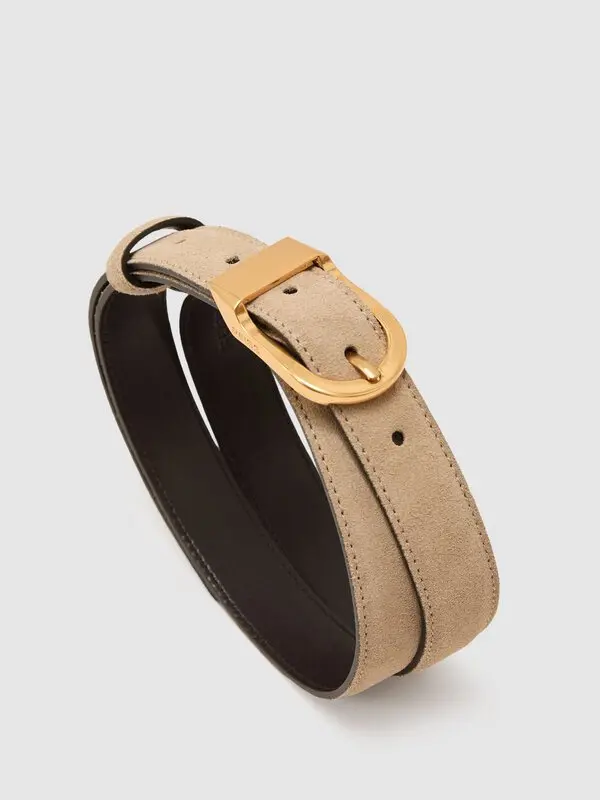 REISS Leather Curved-buckle Belt