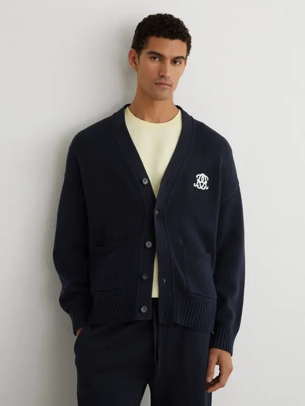 REISS Monogram-embroidered Relaxed Cardigan