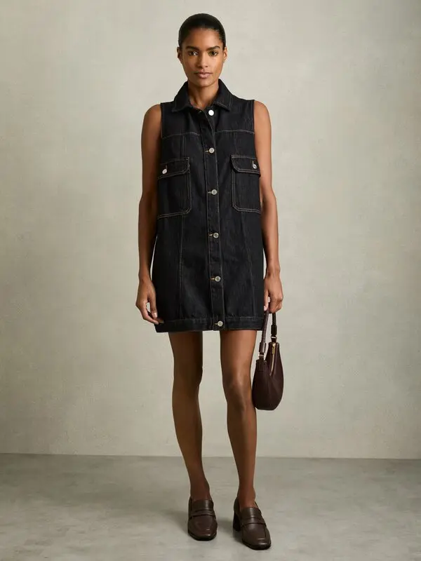 REISS Sleeveless Denim Mini Dress