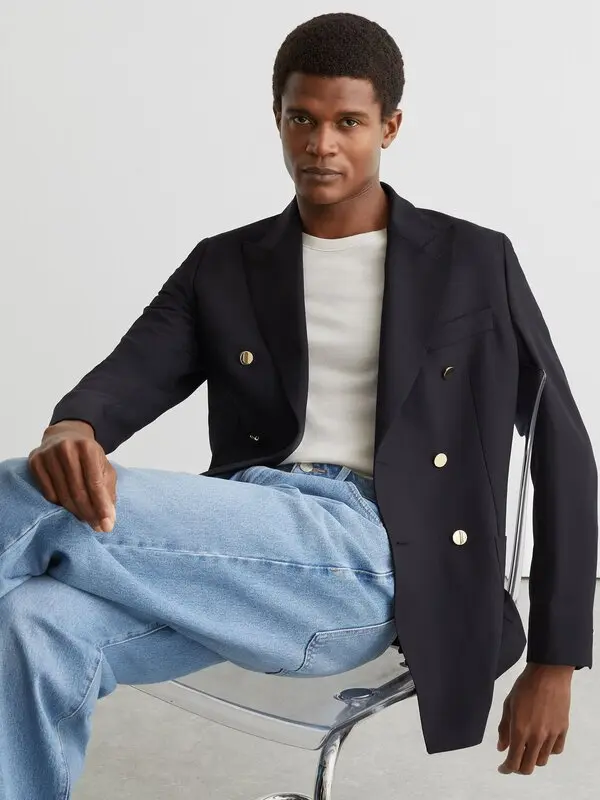 REISS Captain Hopsack Double-breasted Blazer Classic-fit With Wool