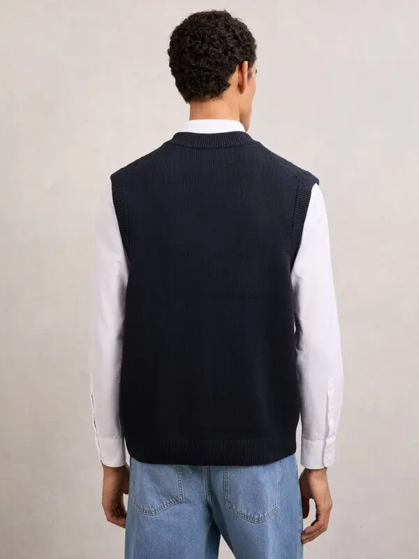 REISS Cable-knit Wool V-neck Vest