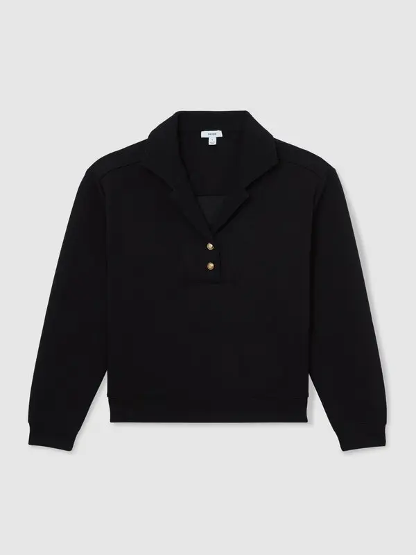 REISS Bella Premium Interlock Collar Sweatshirt - Black