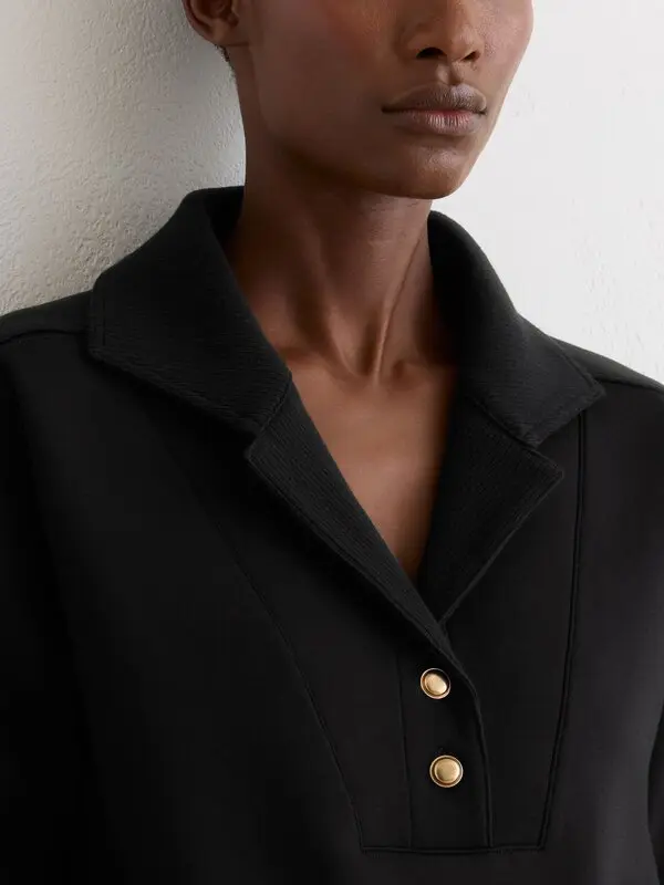 REISS Bella Premium Interlock Collar Sweatshirt - Black