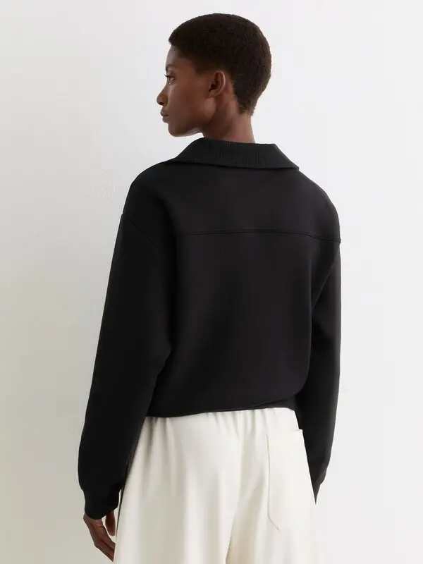 REISS Bella Premium Interlock Collar Sweatshirt - Black
