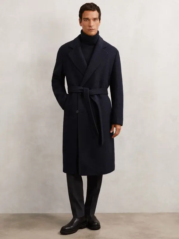 REISS Bouclé Double-breasted Overcoat Wool-blend