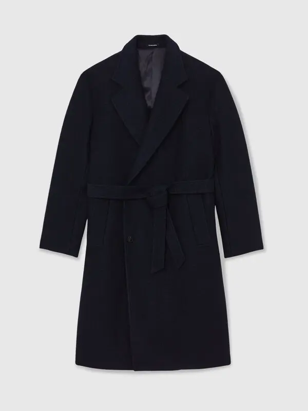 REISS Bouclé Double-breasted Overcoat Wool-blend