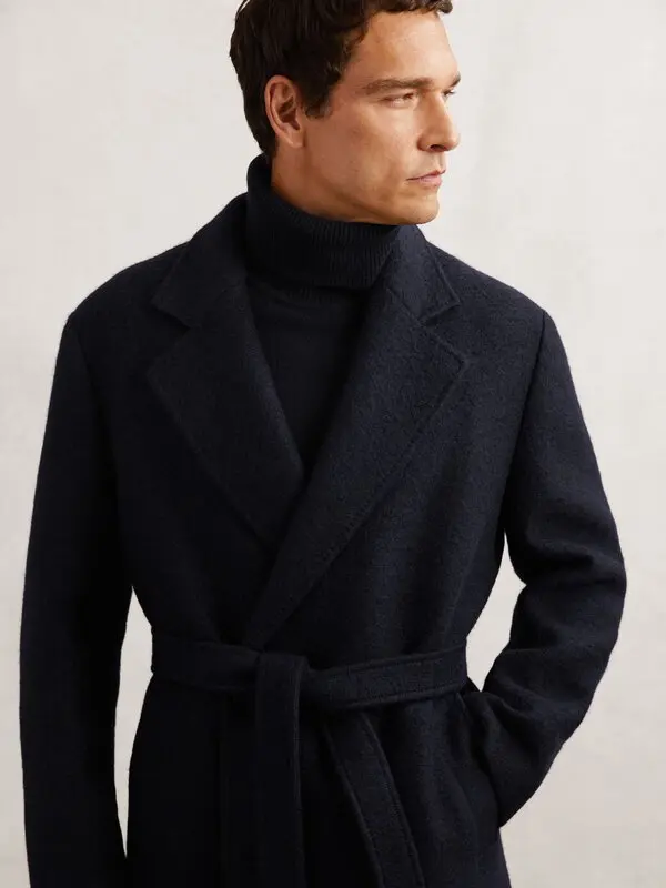 REISS Bouclé Double-breasted Overcoat Wool-blend