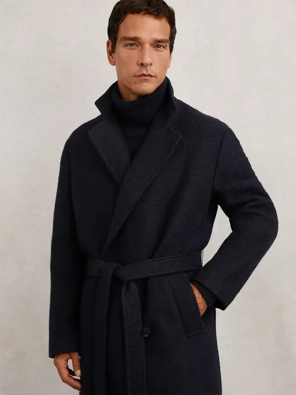 REISS Bouclé Double-breasted Overcoat Wool-blend