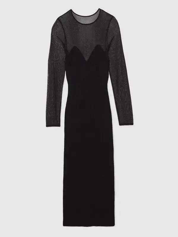 REISS Mesh Rib-knit Sweetheart Midi Dress