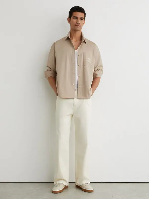 REISS Monogram Embroidered Relaxed Overshirt Stretch-cotton