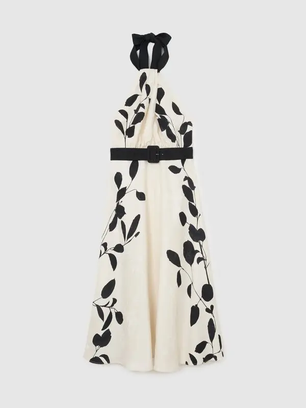 REISS Jacquard Printed Halterneck Midi Dress