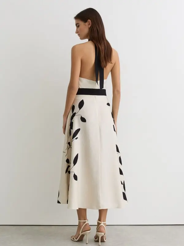 REISS Jacquard Printed Halterneck Midi Dress