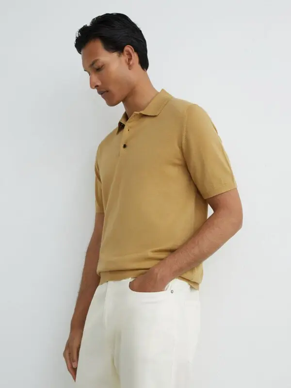 REISS Merino Wool Short-sleeve Polo Shirt