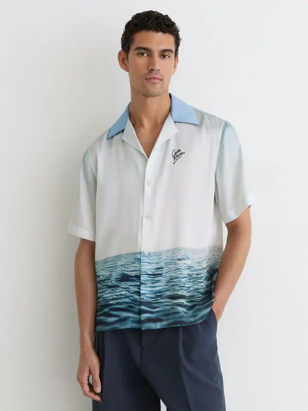 REISS Print Cuban-collar Shirt
