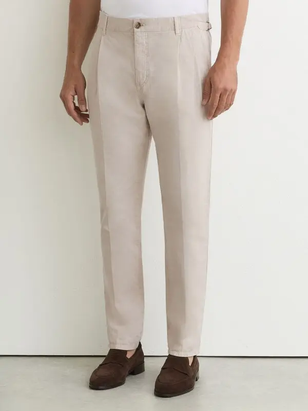 REISS Cotton-linen Side-adjuster Tapered Trousers - Stone