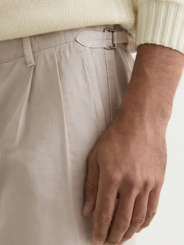 REISS Cotton-linen Side-adjuster Tapered Trousers - Stone