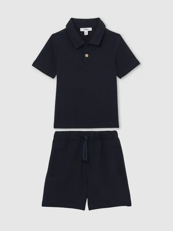 REISS Vola 3-9 Yrs Waffle Polo And Shorts