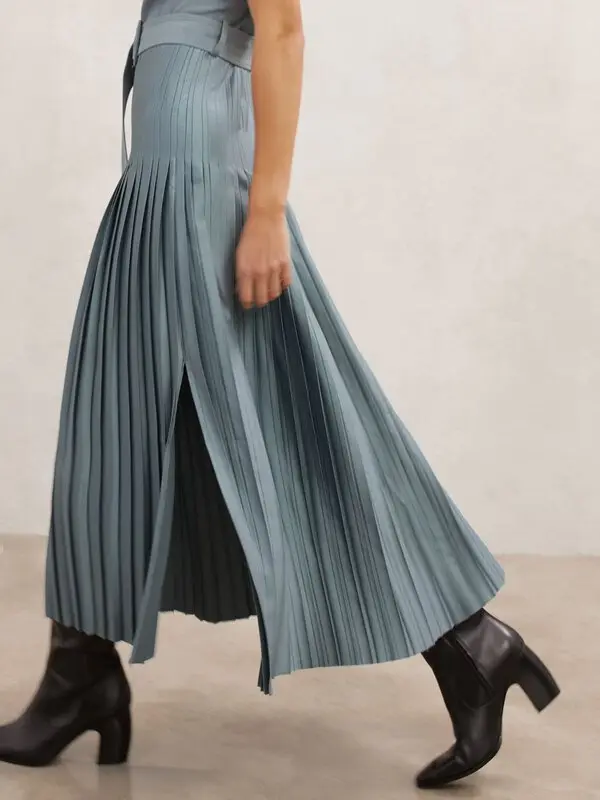 REISS Roll-neck Belted Pleated Midi Dress