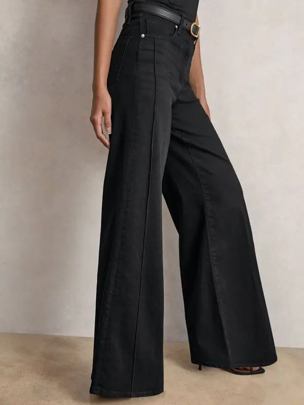 REISS Stretch-cotton Wide-leg Jeans - Black