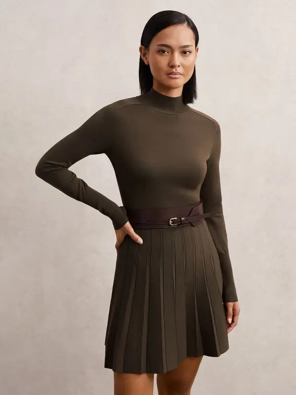 REISS Knitted Belted Skater Mini Dress