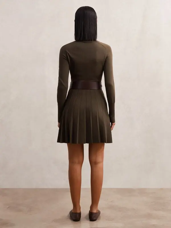 REISS Knitted Belted Skater Mini Dress