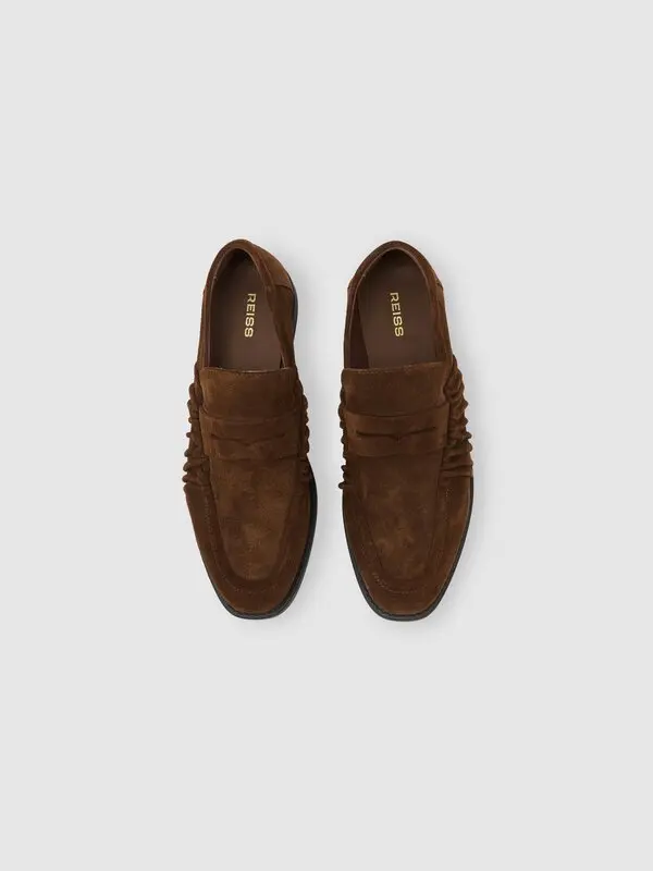 REISS Suede Ruched Penny Loafers