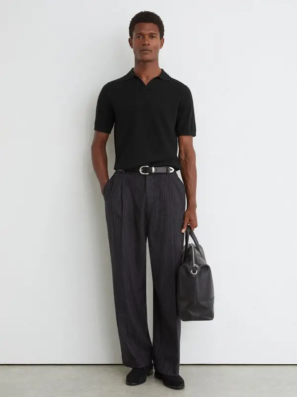 REISS Merino Wool Open Collar Polo Shirt
