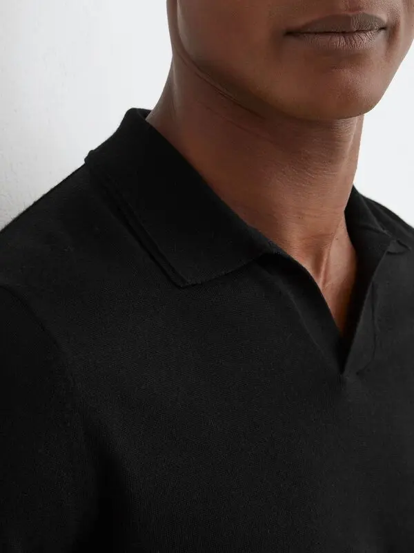 REISS Merino Wool Open Collar Polo Shirt