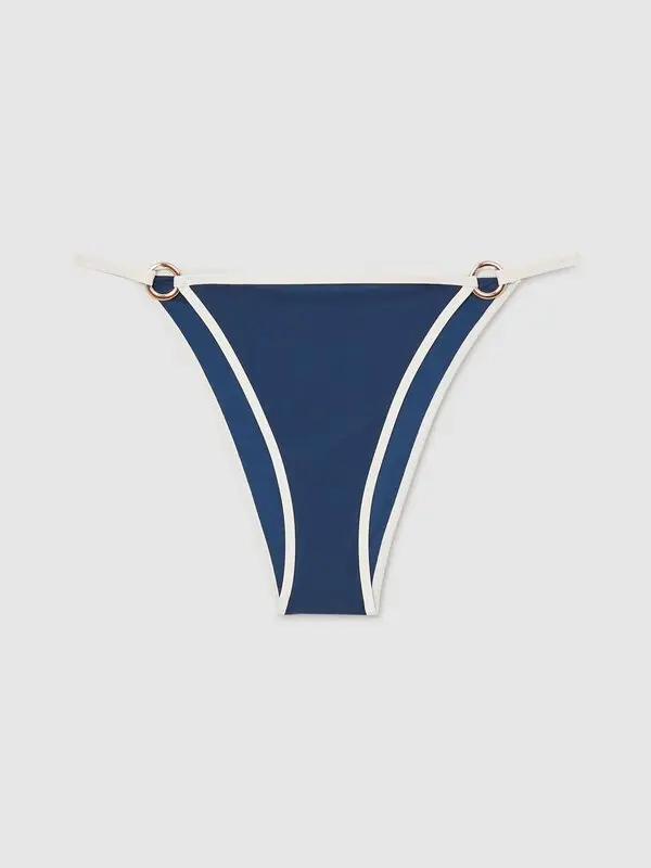 REISS Blue & White Contrast-trim Bikini Bottoms
